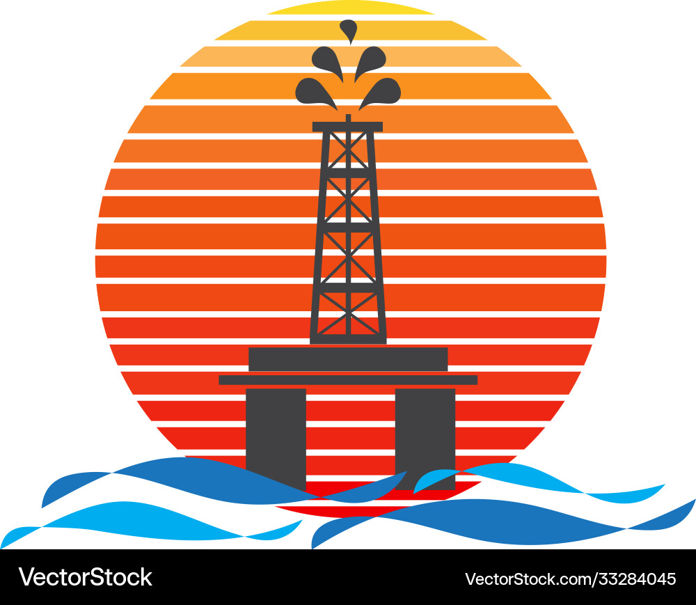 Offshore oil platform on sea and sunset Royalty Free Vector