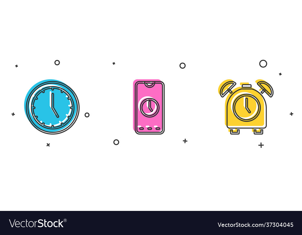 Set clock alarm clock app mobile and icon Vector Image Set clock alarm clock app mobile and icon Vector Image