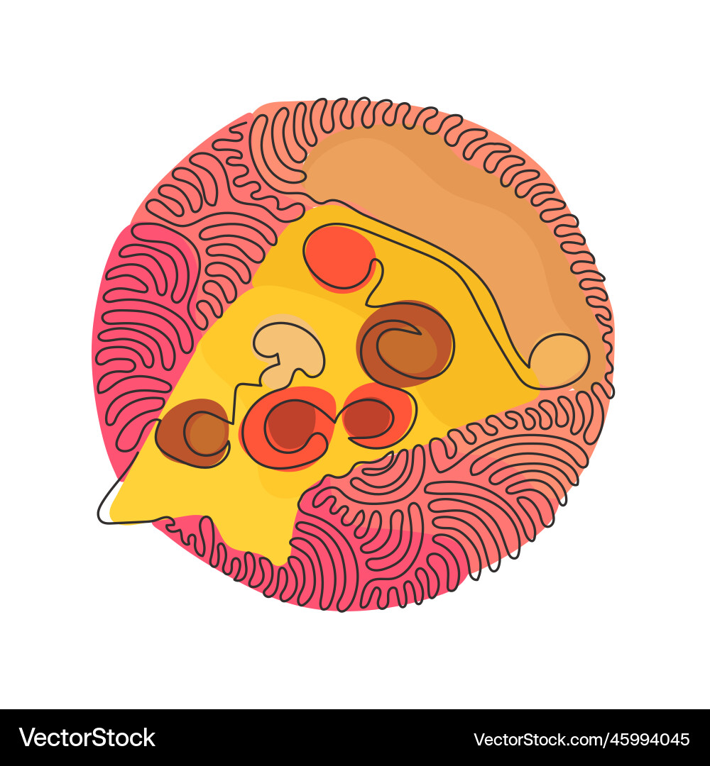 Single one line drawing slice of pizza Royalty Free Vector