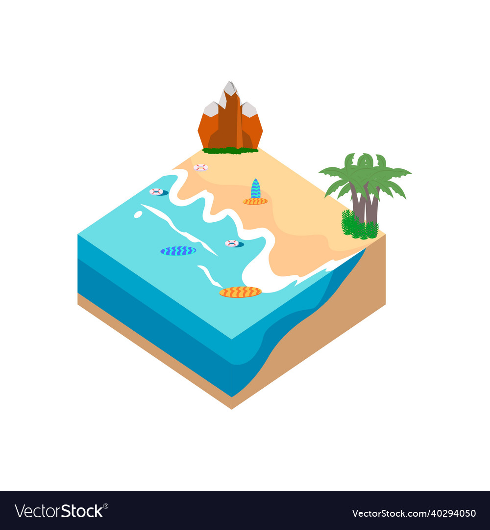 25d Sandy Beach Landscape Concept Sandy Beach Vector Image 