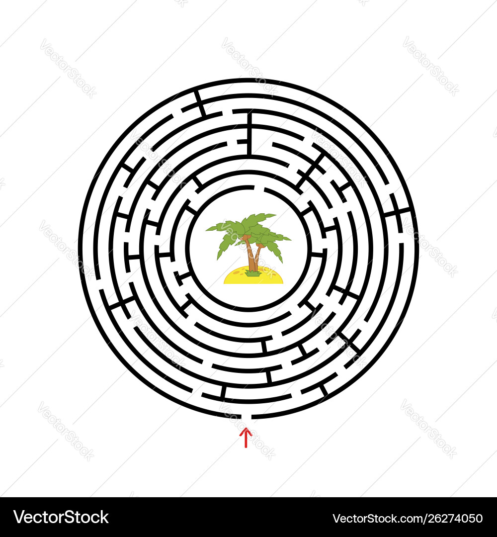 Black round labyrinth with entrance and exit Vector Image
