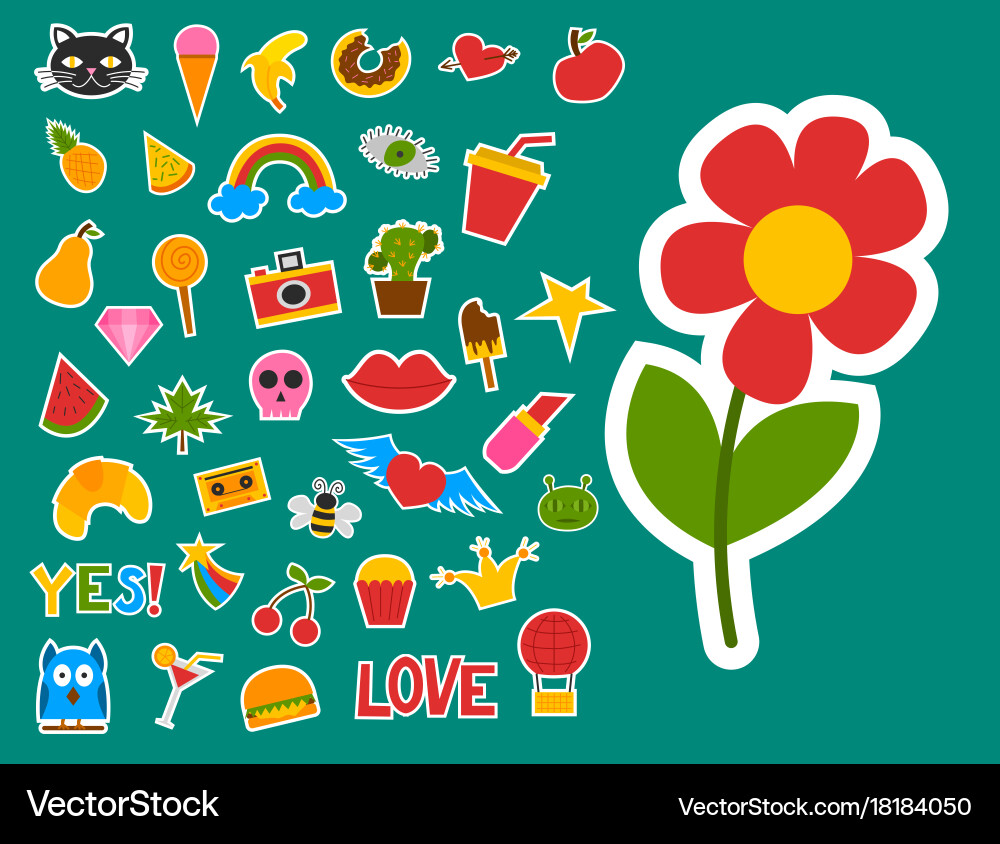 Hipster patches elements like lips ok sign Vector Image