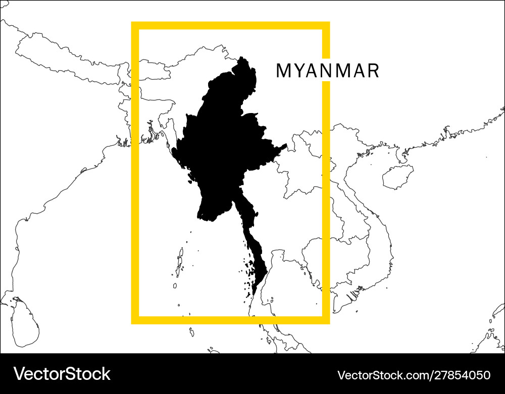 Myanmar map yellow frame geography national Vector Image