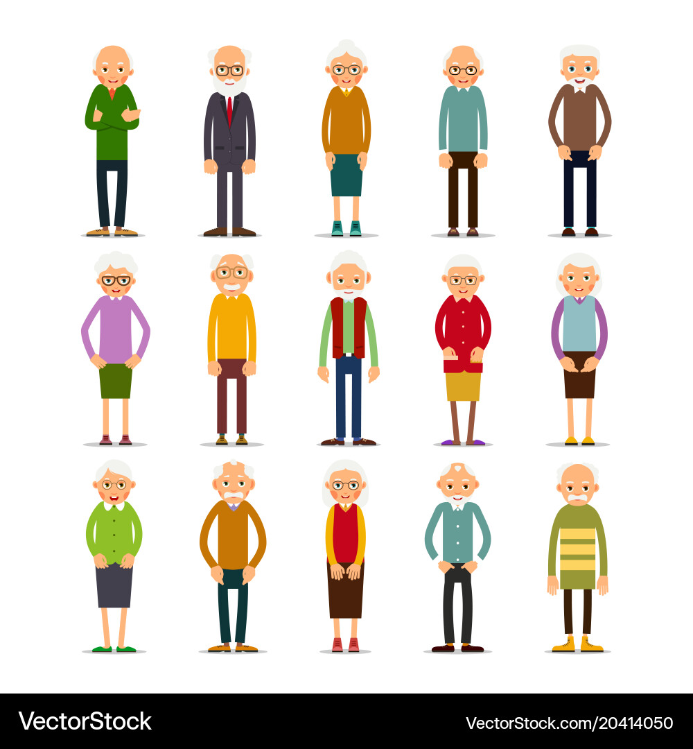 Old people set diverse elderly people Royalty Free Vector