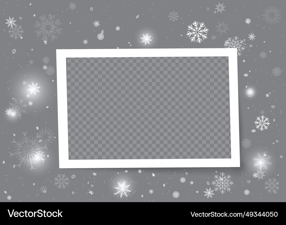 Photo frame christmas template with snowfall Vector Image