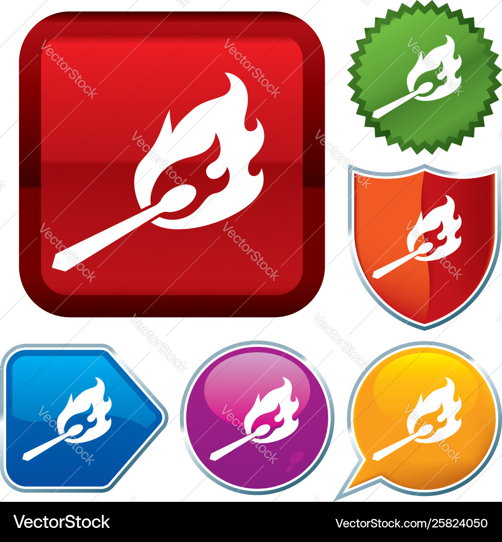 Set shiny icon series on buttons fire match Vector Image
