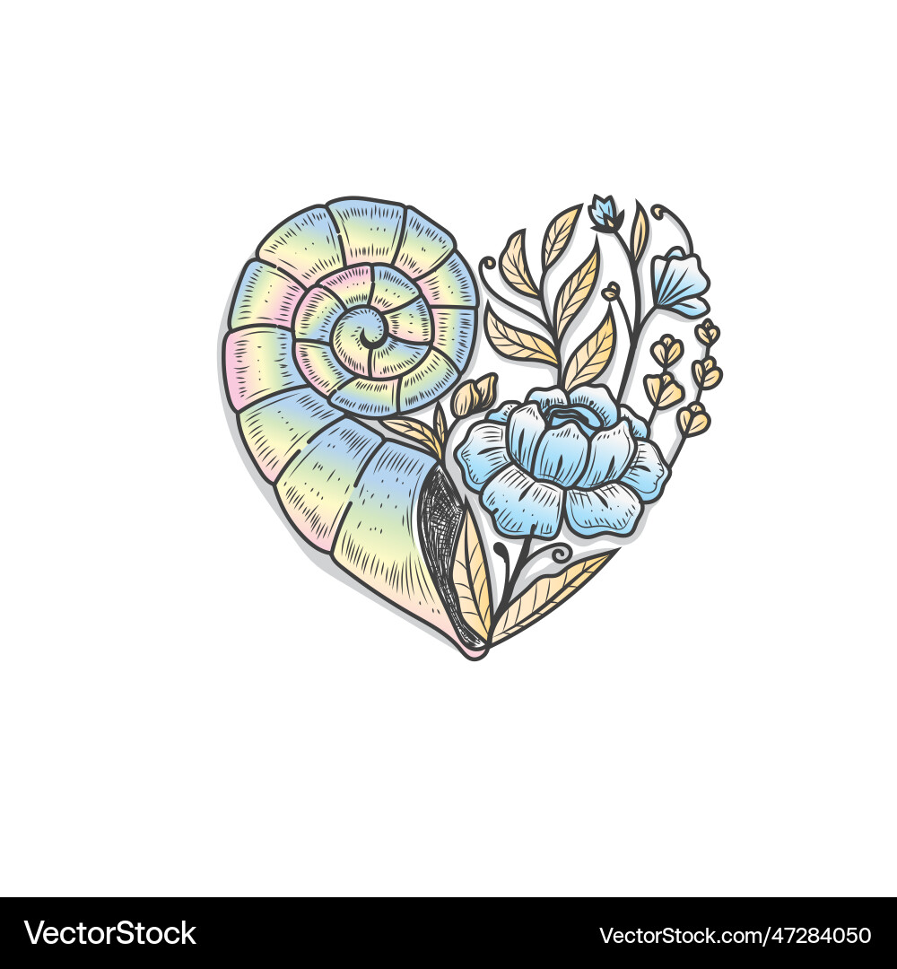 Shells with flower wreath colorful Royalty Free Vector Image