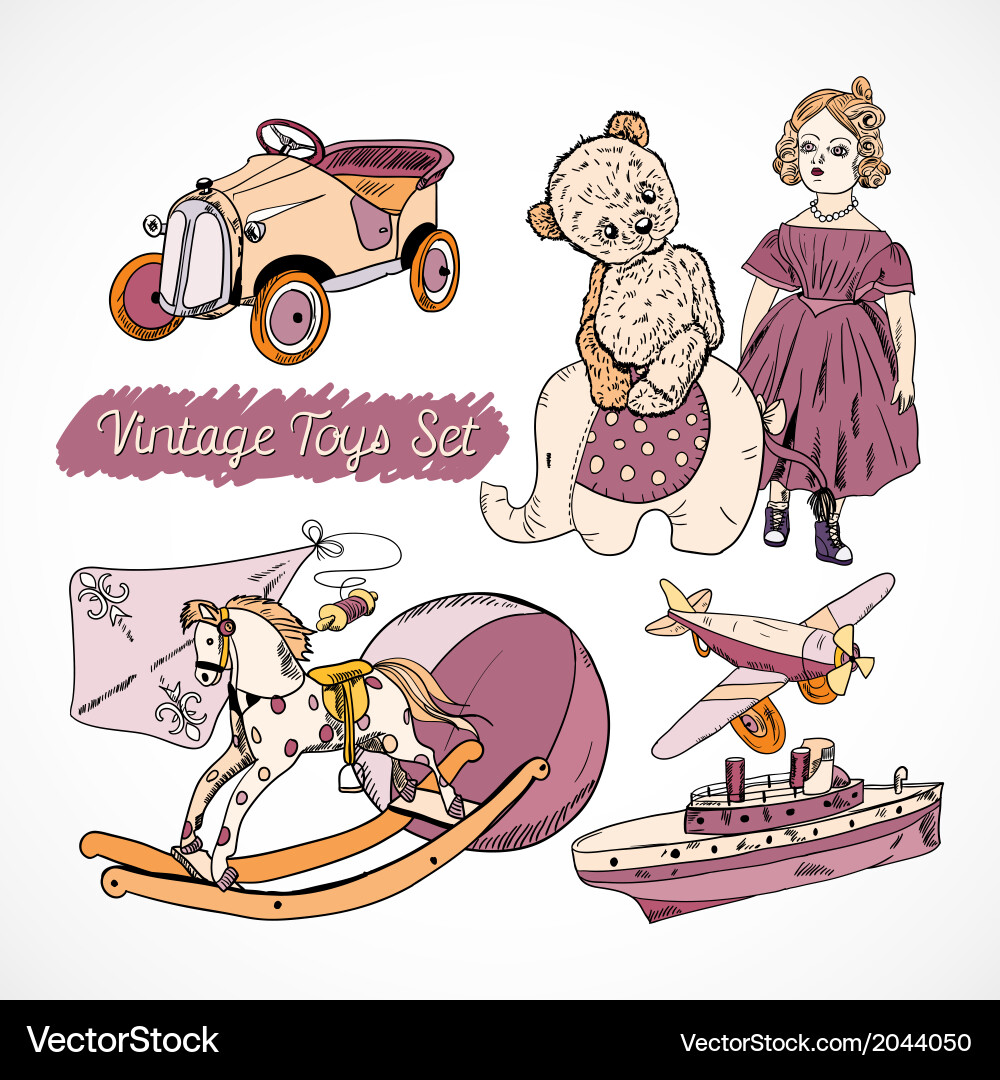 Toys sketch set poster Royalty Free Vector Image