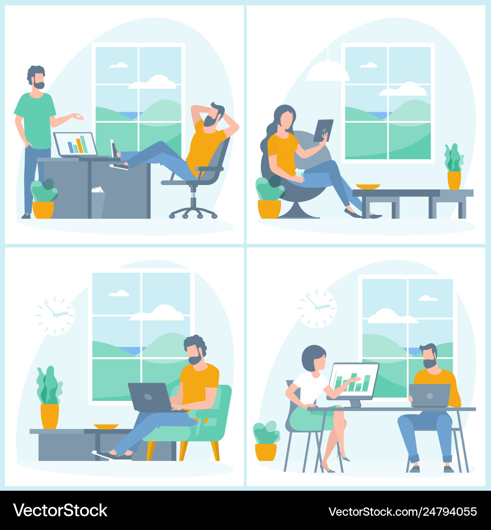 Coworkers are communicating in office Royalty Free Vector