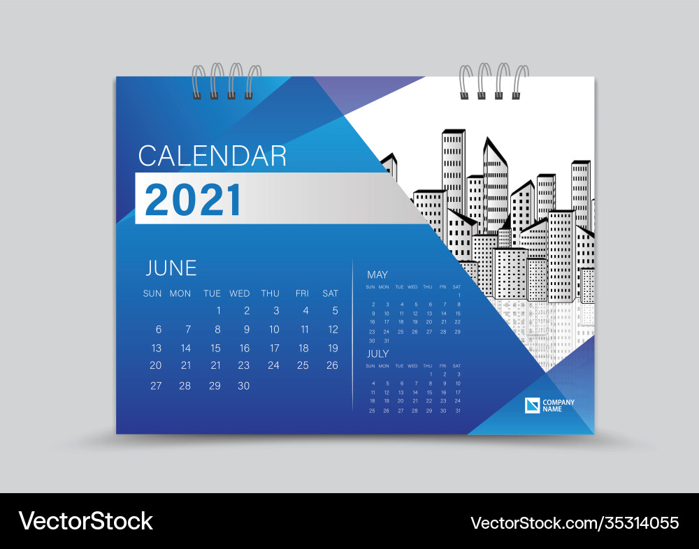 Desk calendar 2021 creative design june page Vector Image