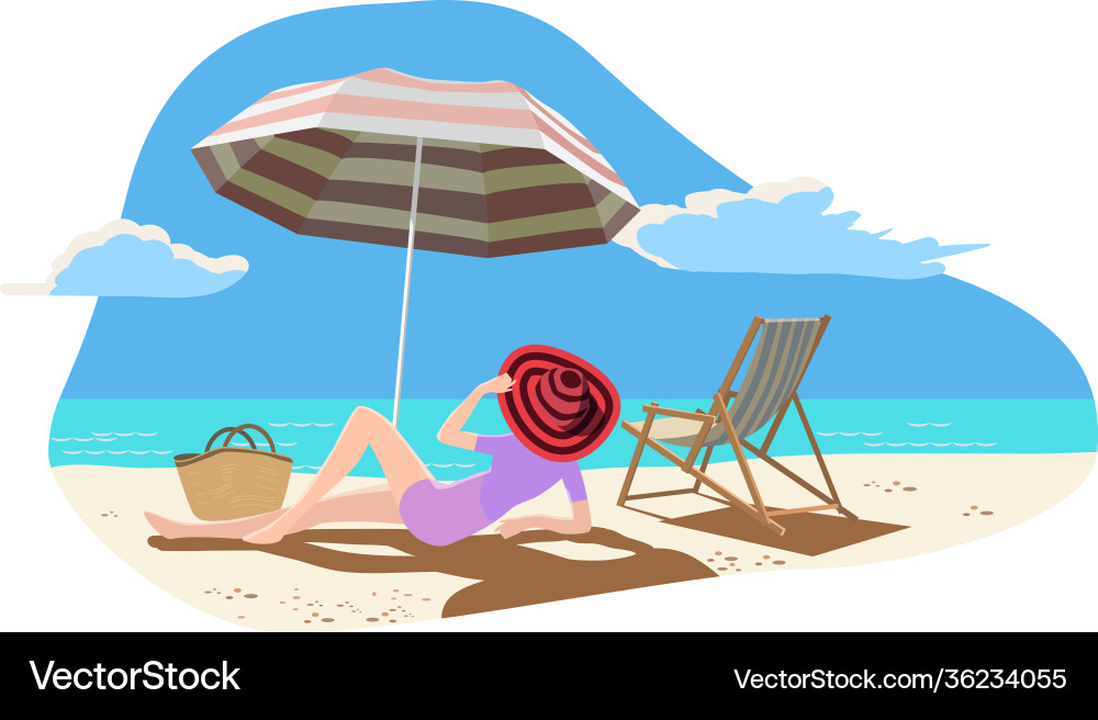 Girl on beach sea Royalty Free Vector Image - VectorStock