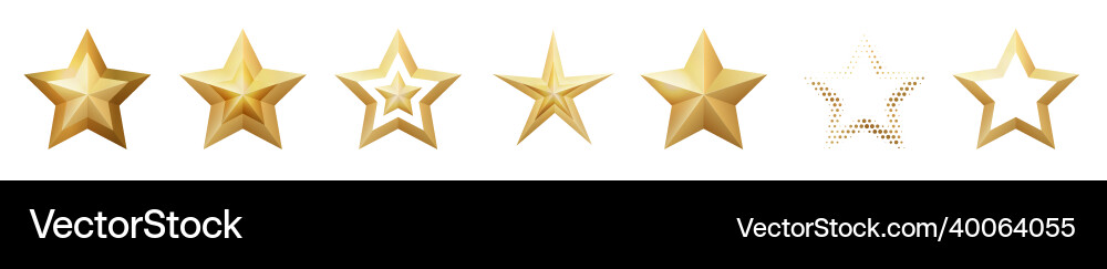 Golden metal star decorative element isolated set Vector Image