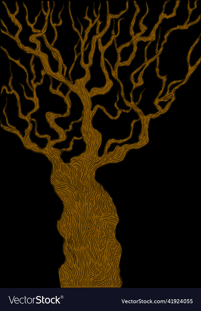 Oak tree brown trunk isolated on black background Vector Image