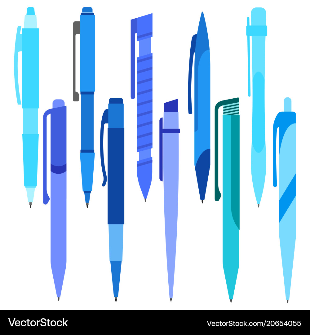 Set of blue pens on a white background Royalty Free Vector