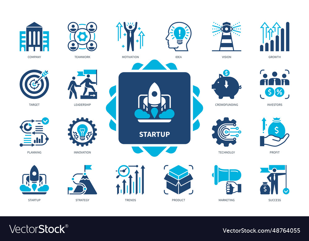 Startup solid icon set Royalty Free Vector Image