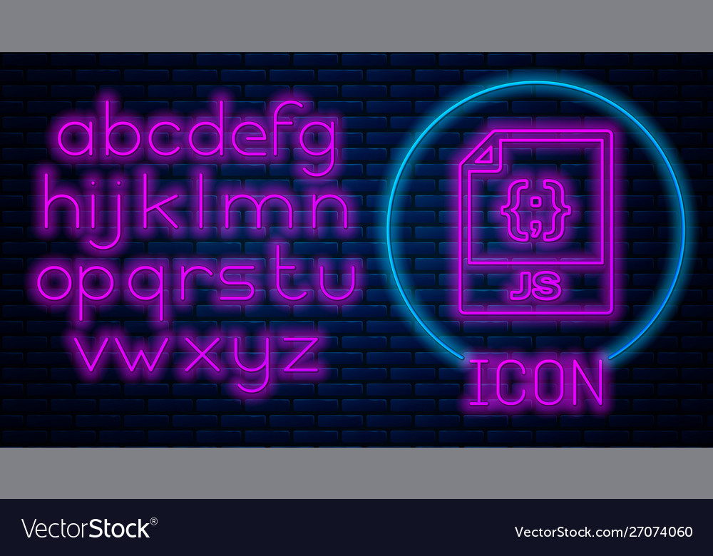 Glowing neon js file document download js button Vector Image