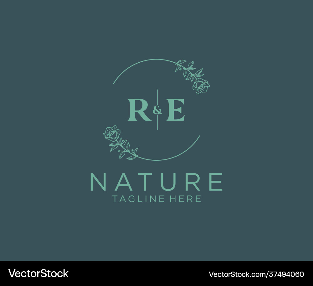 Initial re letters botanical feminine logo Vector Image