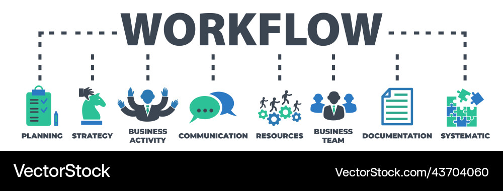 Workflow concept with icons and signs Royalty Free Vector