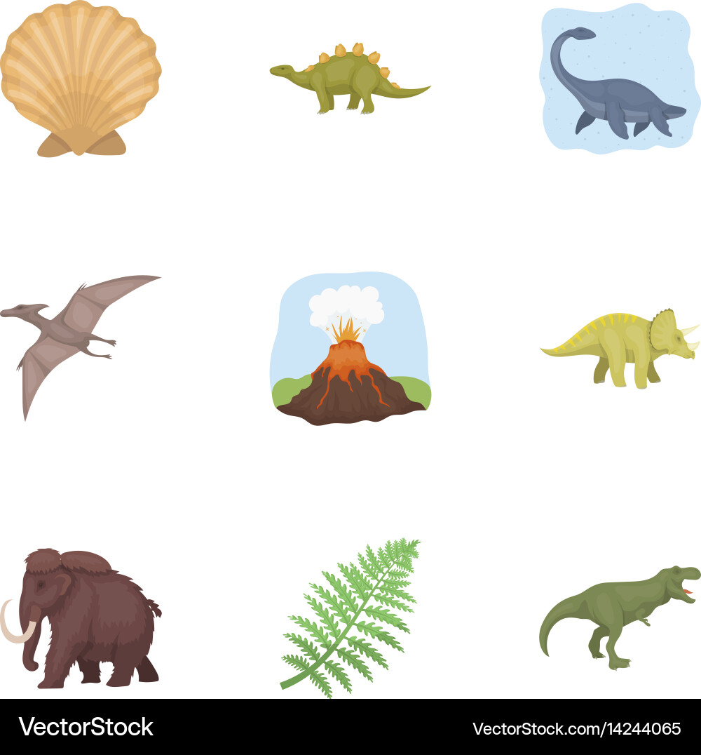Ancient extinct animals and their tracks and Vector Image
