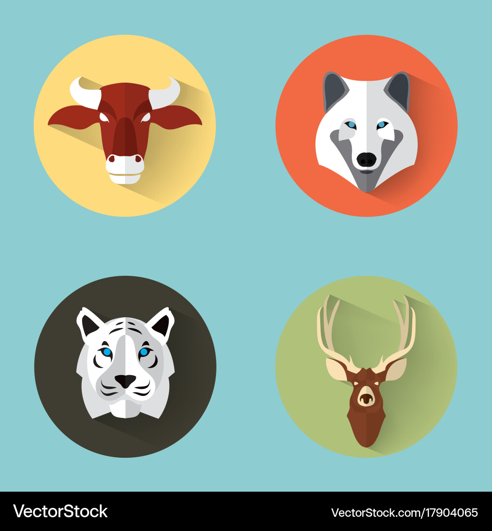 Animal portraits with flat design Royalty Free Vector Image
