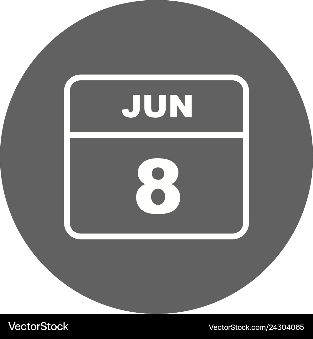 June 8th date on a single day calendar Royalty Free Vector