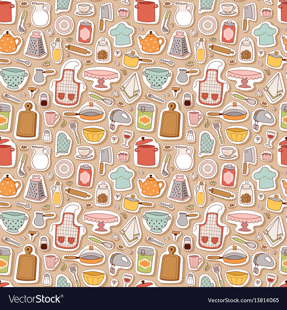 Kitchen set icon seamless pattern Royalty Free Vector Image