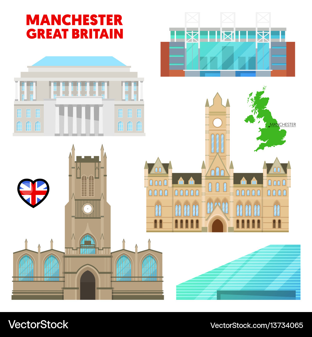 Manchester travel set with architecture Royalty Free Vector