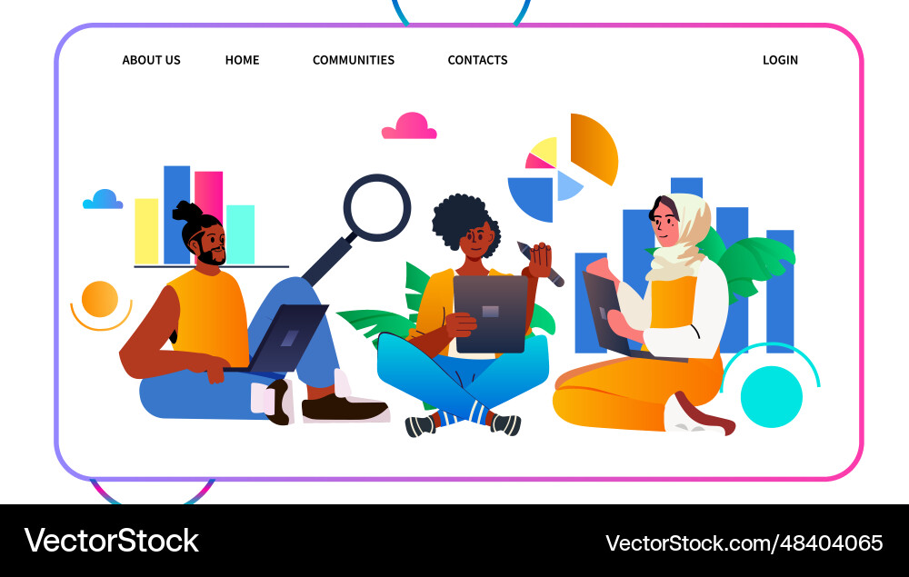 Mix race student analyzing statistic data Vector Image