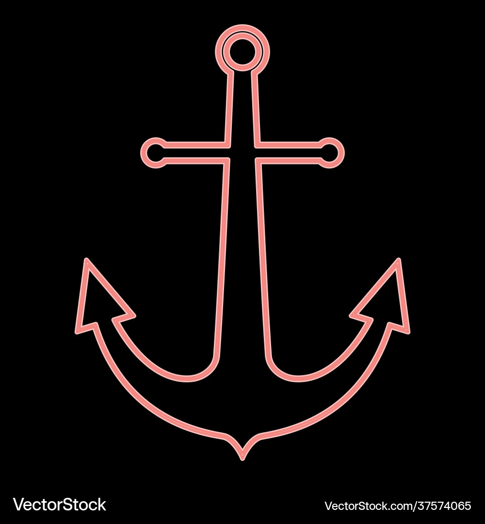 Neon marine anchor red color flat style image Vector Image