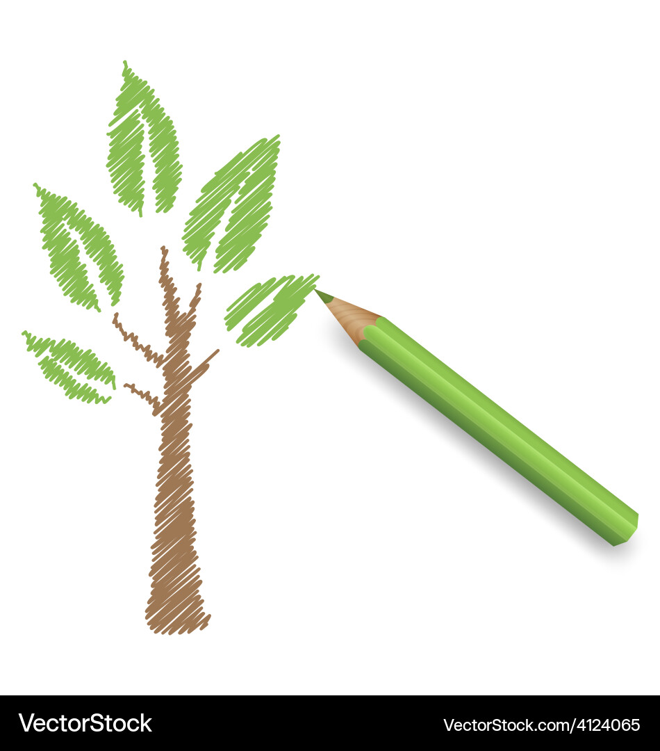Pencil draws green tree Eco spring floral Vector Image