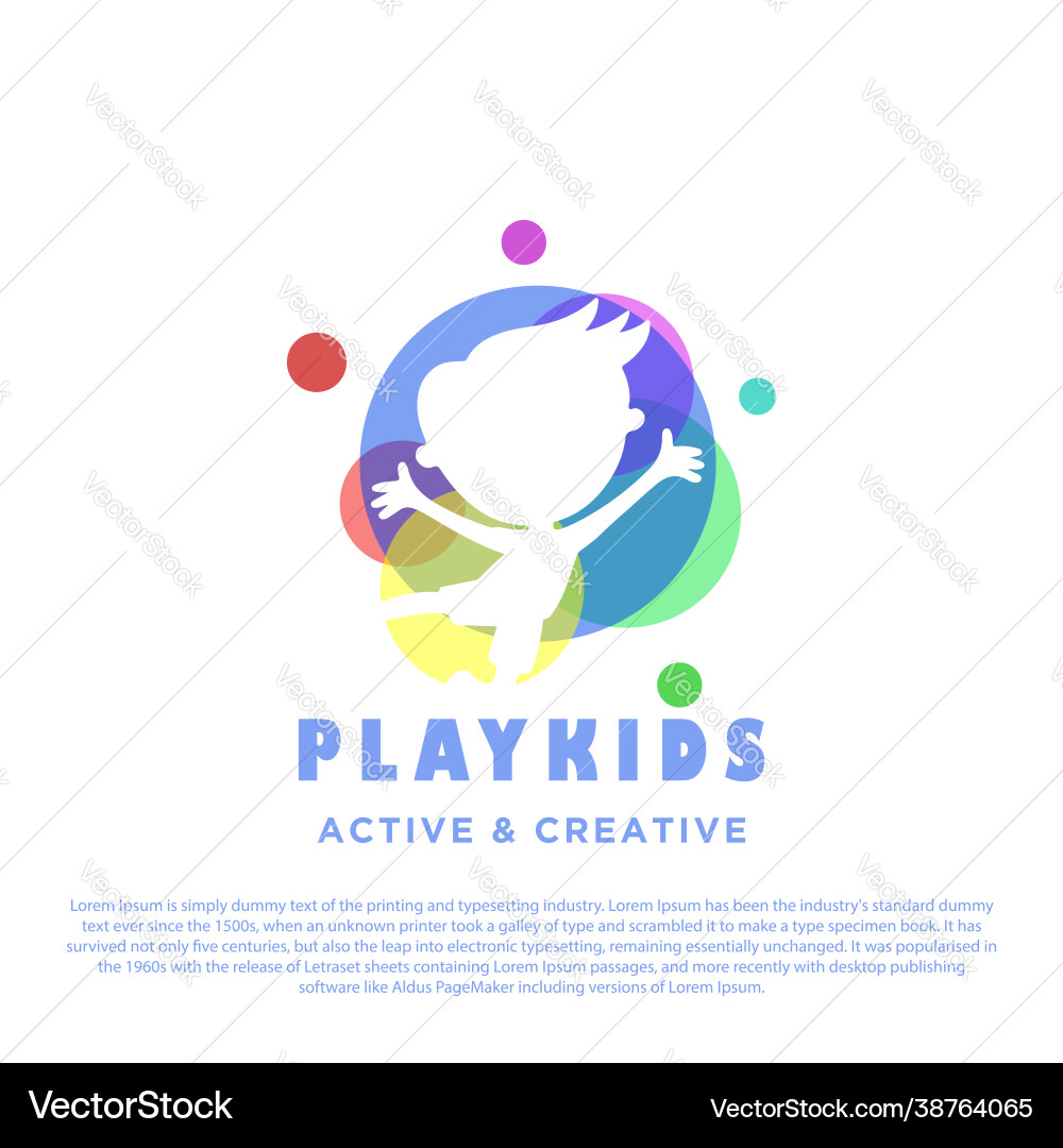 Play kids logo with colorful circle Royalty Free Vector