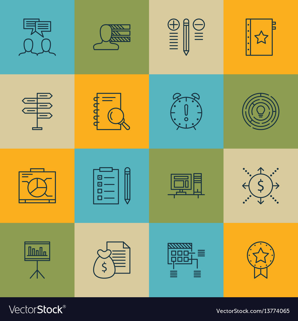 Set of 16 project management icons includes board Vector Image