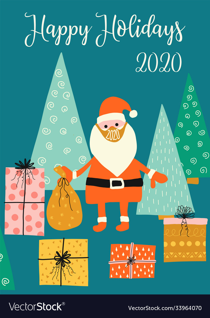 Christmas 2020 corona greeting card template Vector Image
