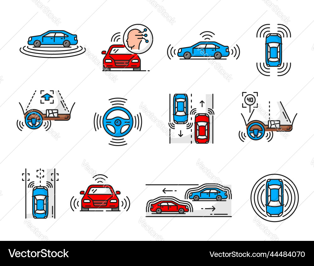 Driverless car and autonomous driving vehicle icon