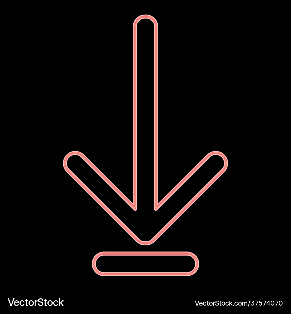 Neon down arrow or load symbol red color flat Vector Image