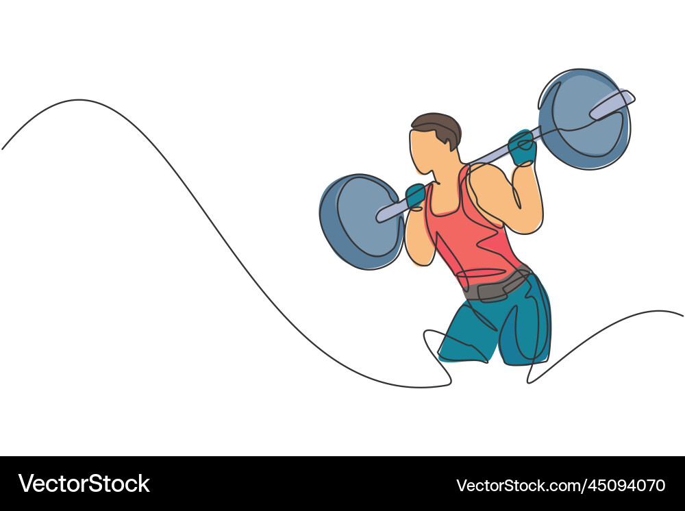 One continuous line drawing of young bodybuilder Vector Image