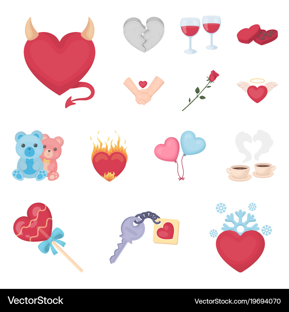 Romantic relationship cartoon icons in set Vector Image