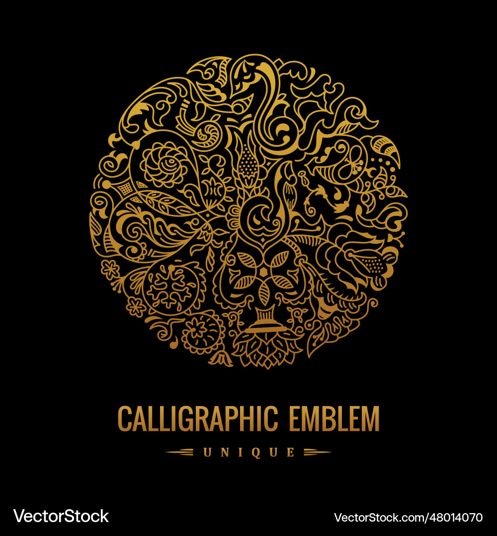 Round logo golden elegant calligraphic can Vector Image