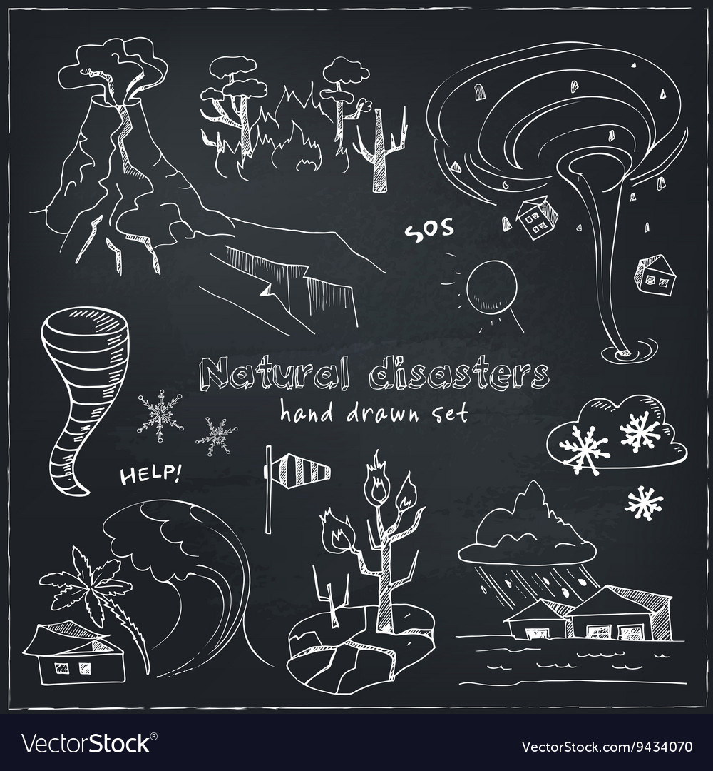 Set doodle sketch natural disasters Royalty Free Vector Set doodle sketch natural disasters Royalty Free Vector