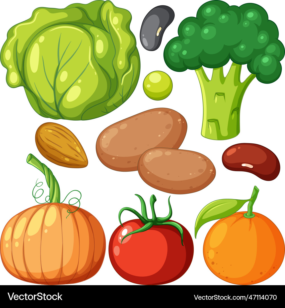 Set of mix fruit and vegetable Royalty Free Vector Image