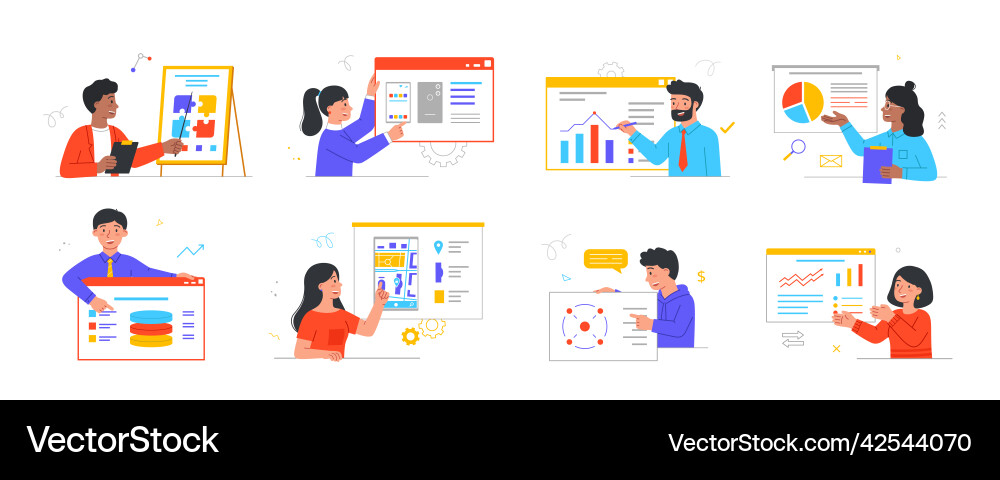 Set of people presenting information Royalty Free Vector