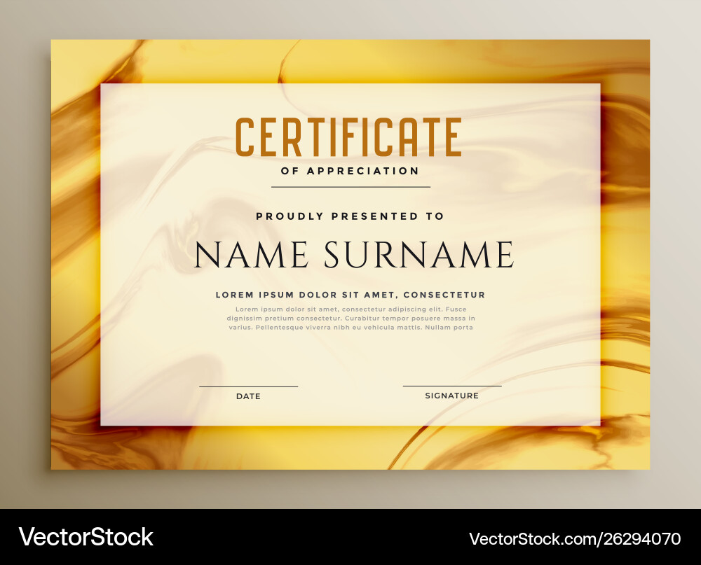 Stylish golden marble texture certificate design Vector Image