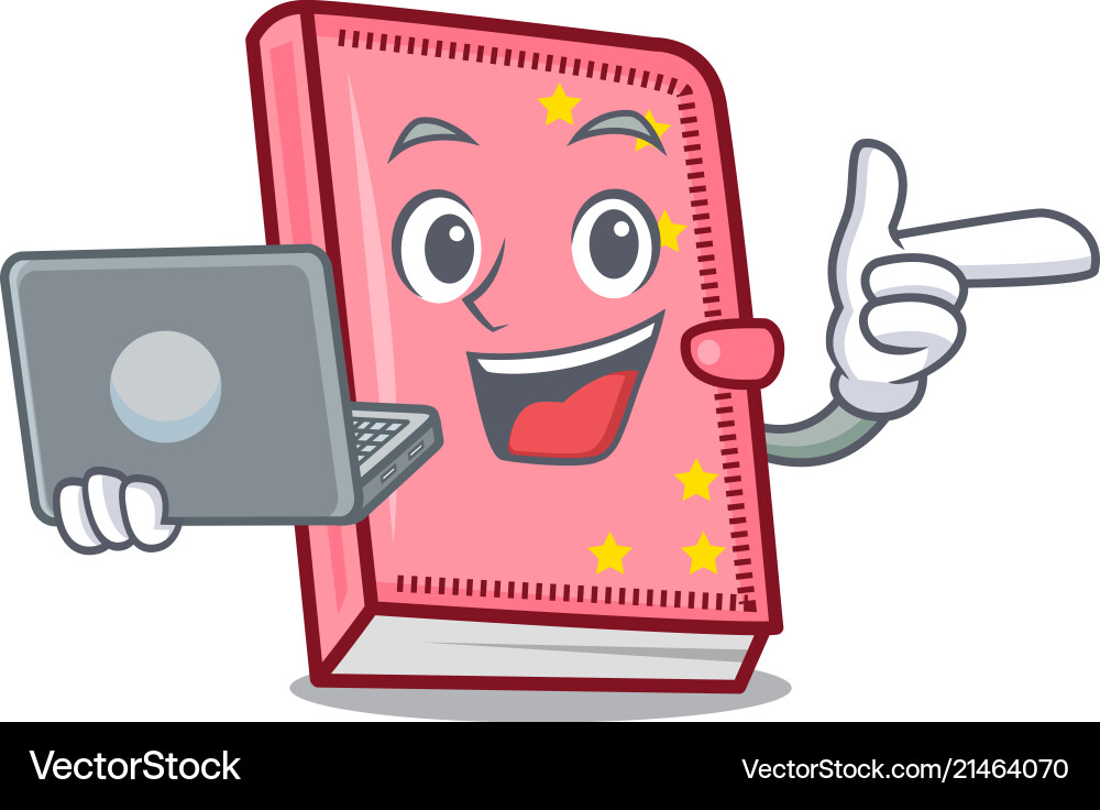 With laptop diary character cartoon style Vector Image