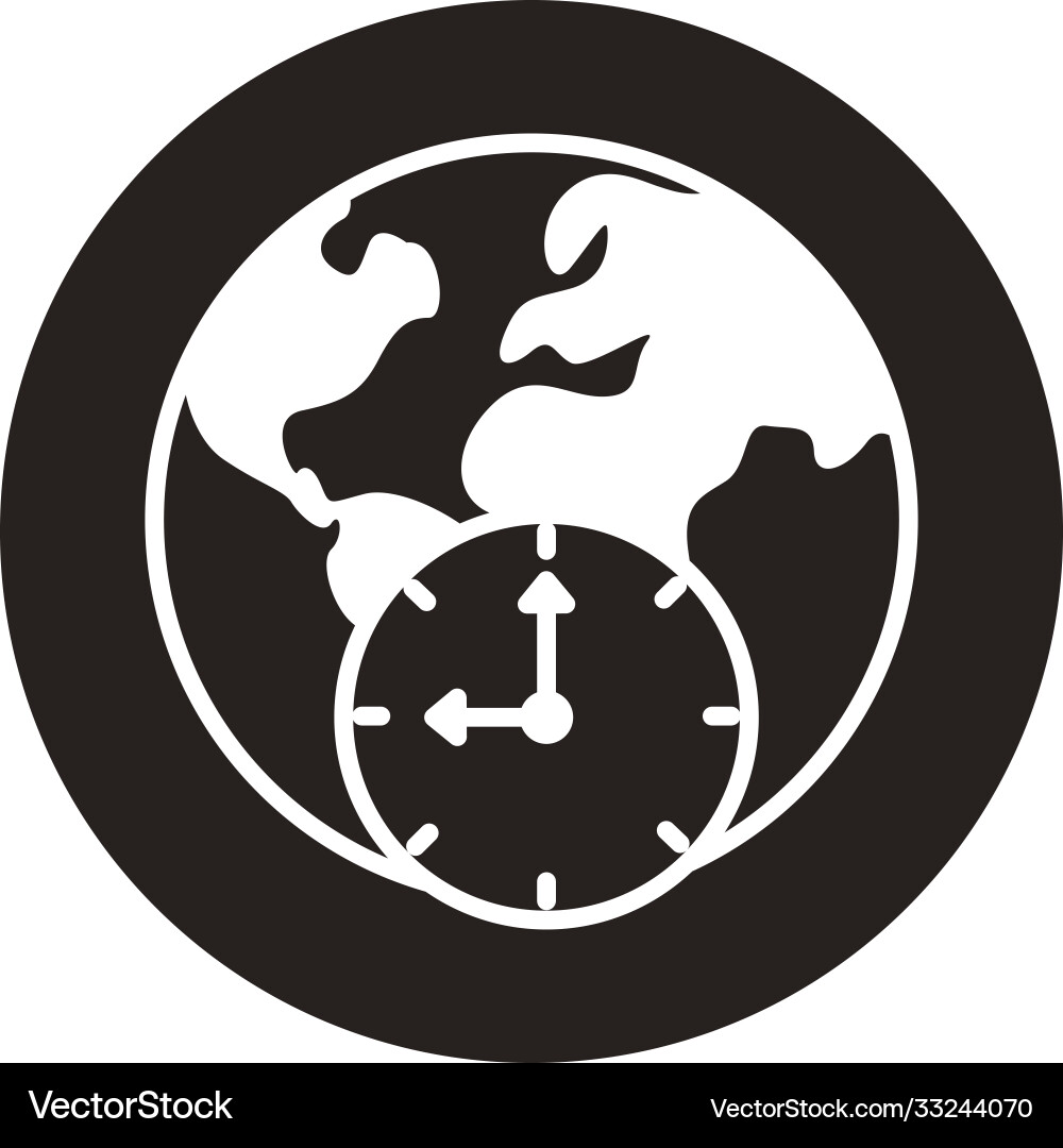 World planet earth with continents and time clock Vector Image