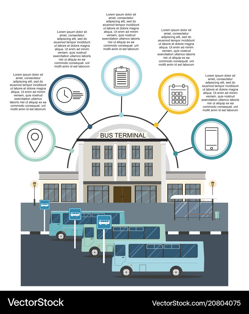 Buses at the bus terminal station Royalty Free Vector Image