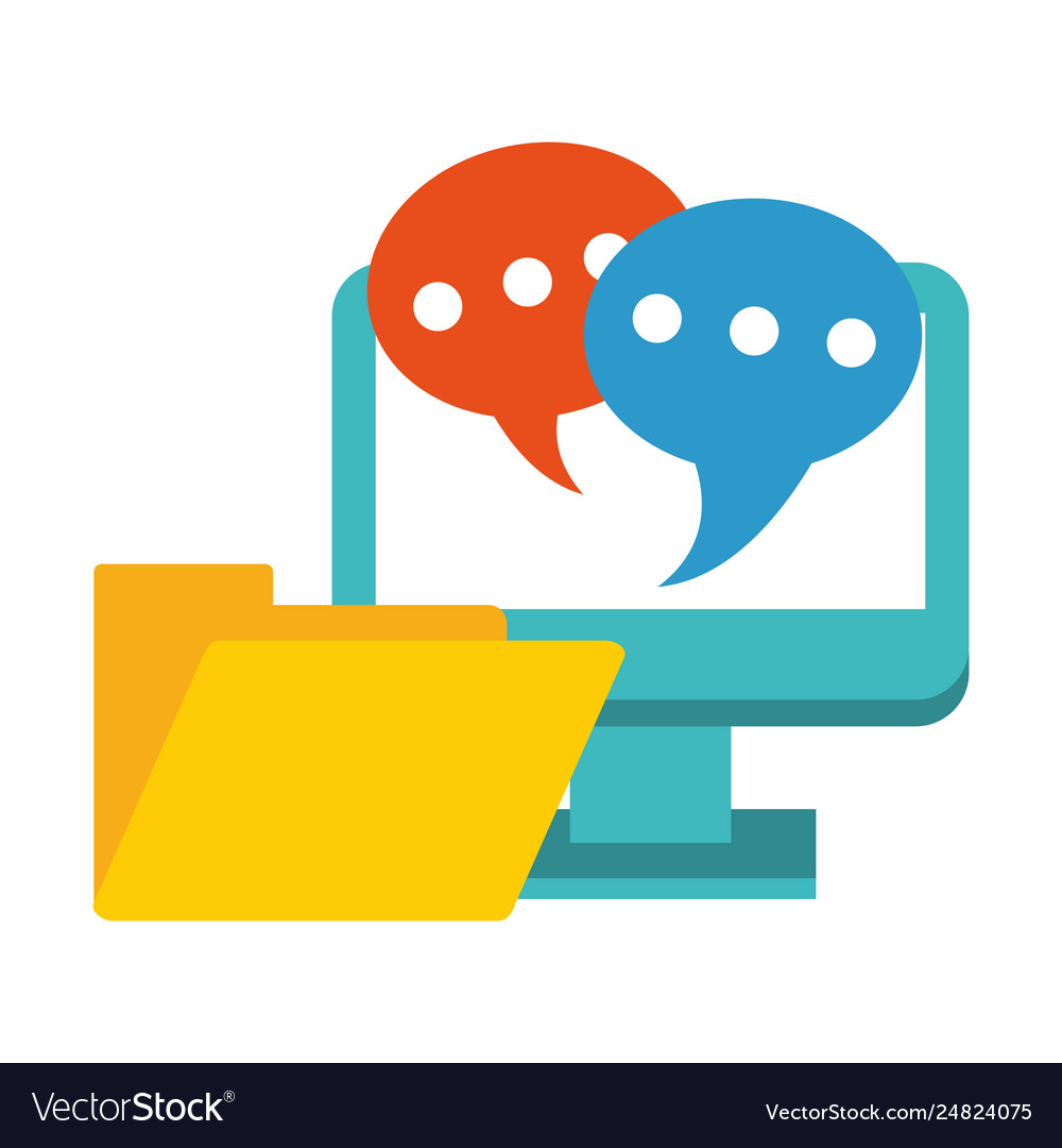 Computer with chat bubbles and folder symbol Vector Image