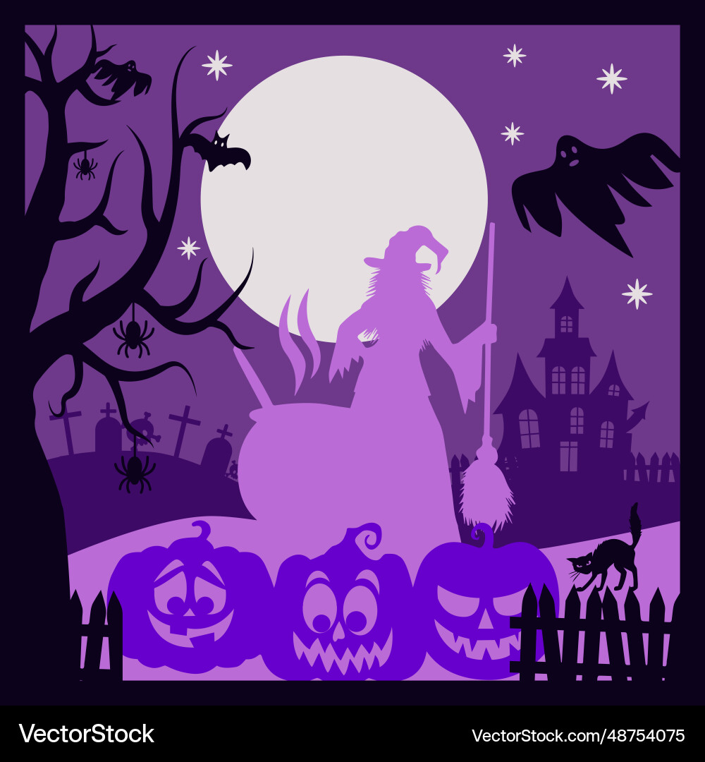 Paper cut halloween night card design Royalty Free Vector