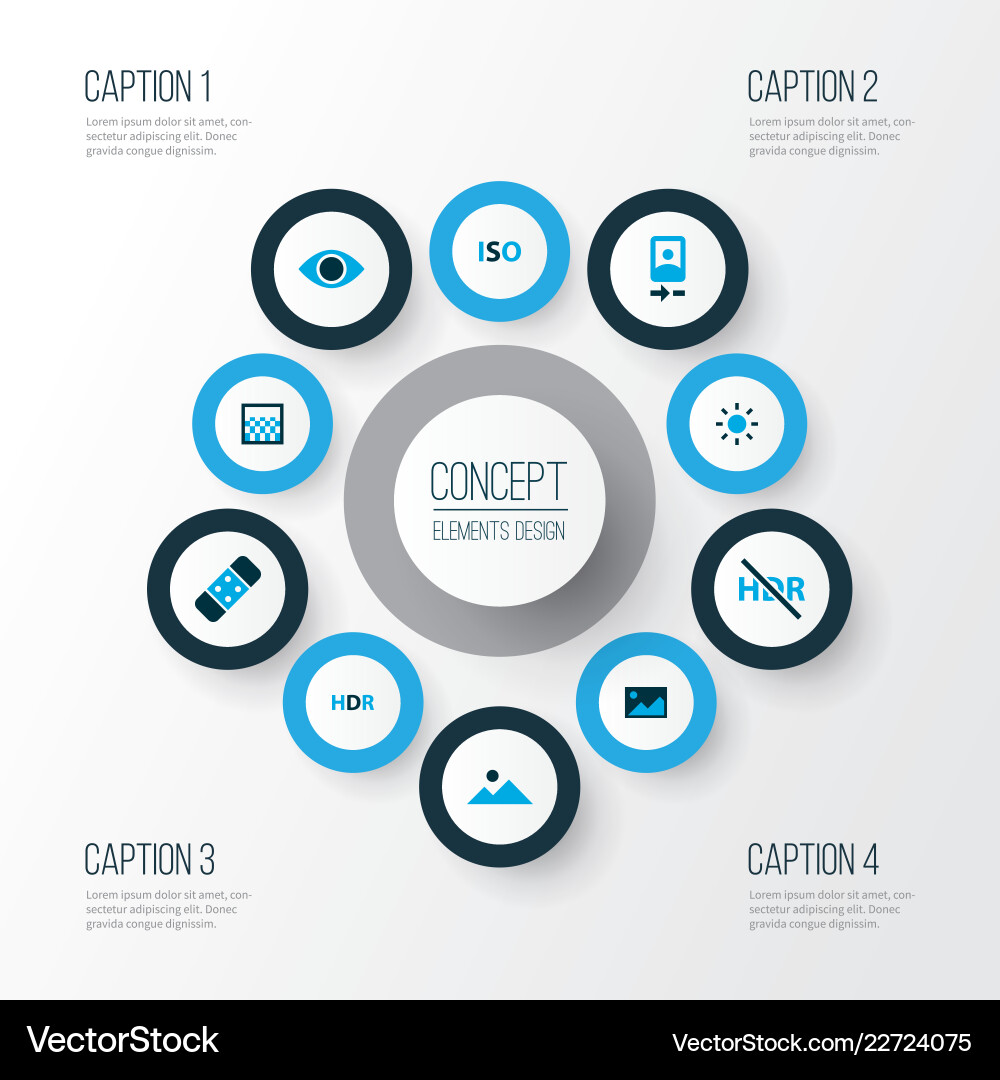 Photo icons colored set with hdr image camera Vector Image
