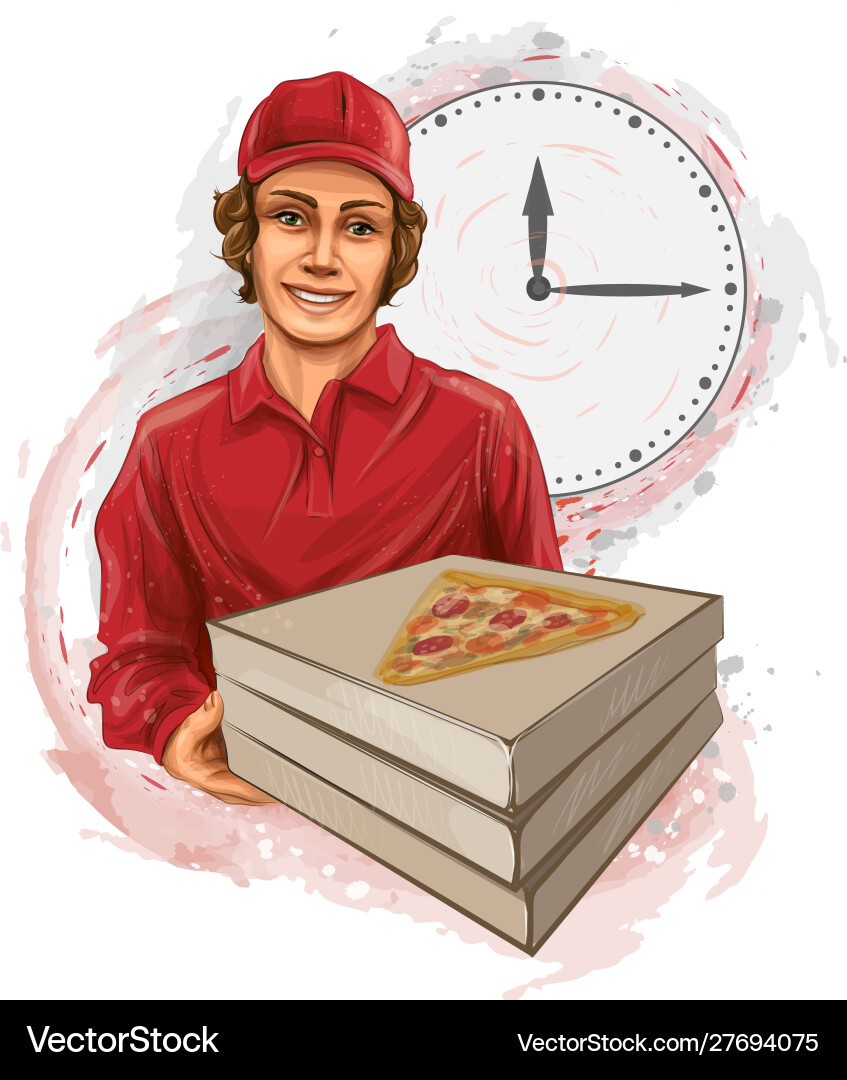 Pizza delivery man holding a cardboard box Vector Image
