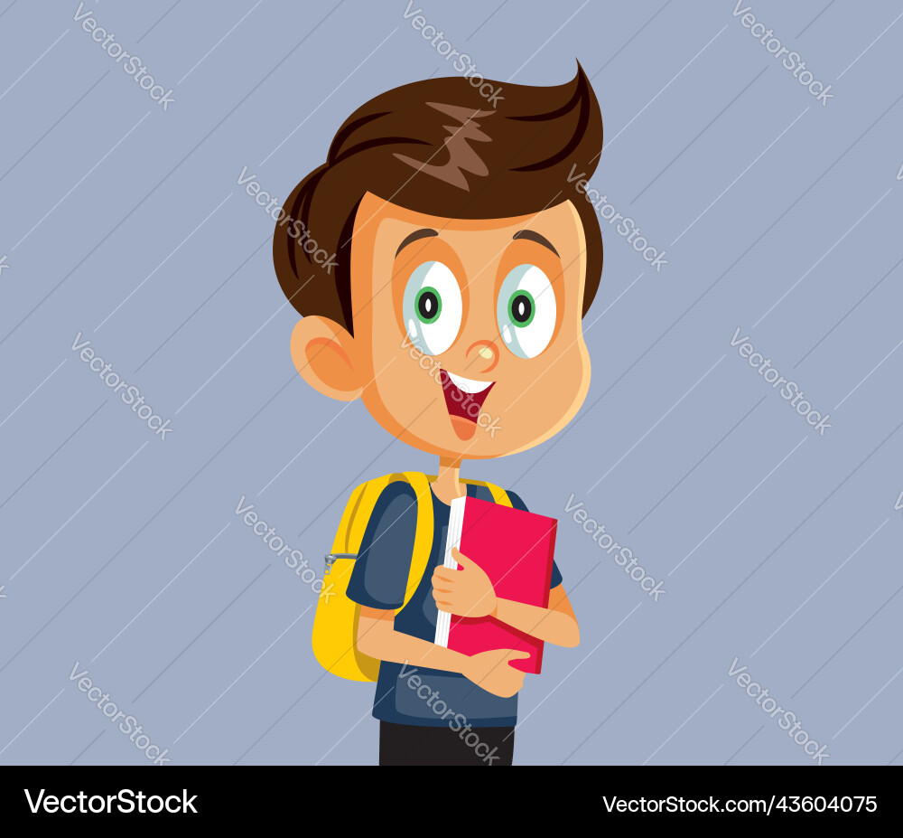 Student with scoolbag holding a textbook cartoon Vector Image